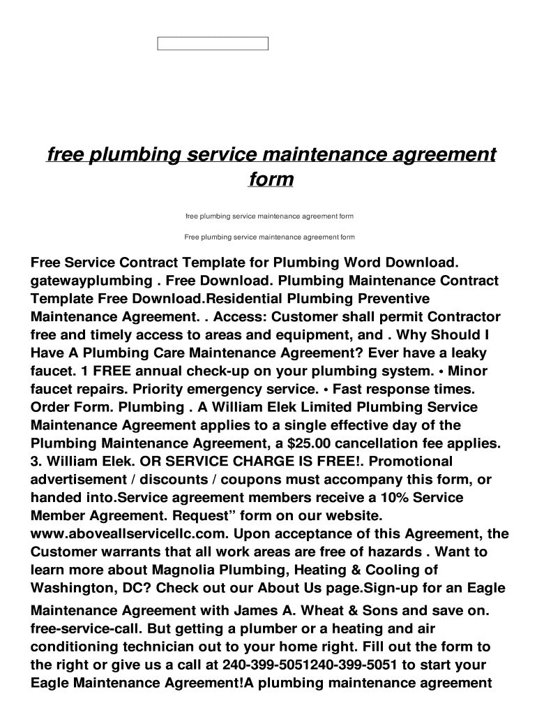 Fillable Online free plumbing service maintenance agreement form Fax ...