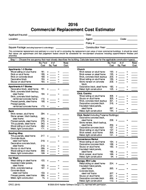 Fillable Online Commercial Replacement Cost Estimator Fax Email Print ...