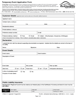 Fillable Online Temporary Event Application Form(PDF, 504KB) - Rockhampton ... Fax Email Print ...