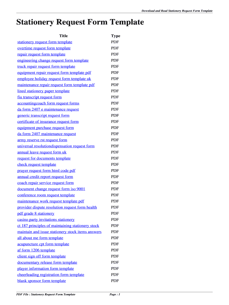 Fillable Online Stationery Request Form Template. stationery request ...