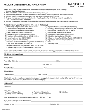 Fillable Online sanfordhealth FACILITY CREDENTIALING APPLICATION - Sanford Health Fax Email ...