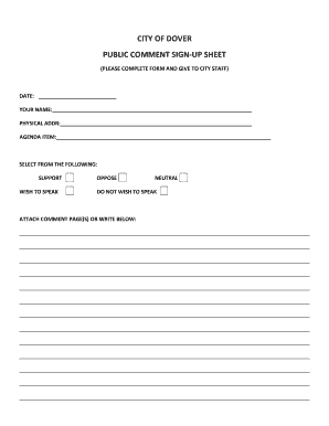 Fillable Online cityofdover id CITY OF DOVER PUBLIC COMMENT SIGN-UP ...