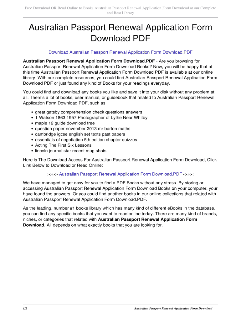 Fillable Online Australian Passport Renewal Application Form Download ...