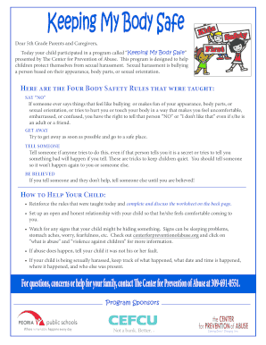 Fillable Online Here are the Four Body Safety Rules that were taught ...