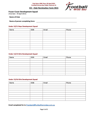 Fillable Online ICC Club Nomination Form - Sunbury Blues Football Club ...