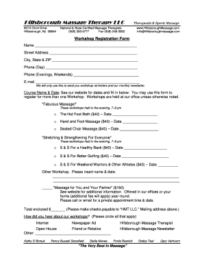 Fillable Online Registration Form. - Hillsborough Massage Therapy Fax ...