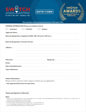 Fillable Online Switch Awards Entry Form - Switch Global Expo Fax Email ...