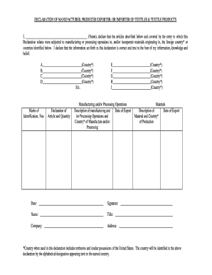 Fillable Online DECLARATION OF MANUFACTURER, PRODUCER EXPORTER, OR ...