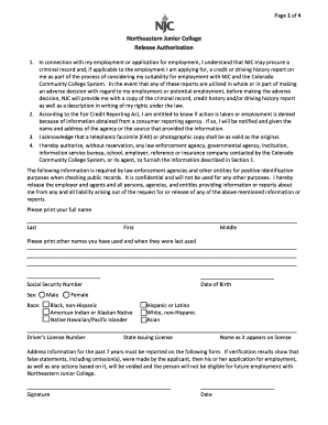 Fillable Online njc Release Authorization Form - Northeastern Junior ...