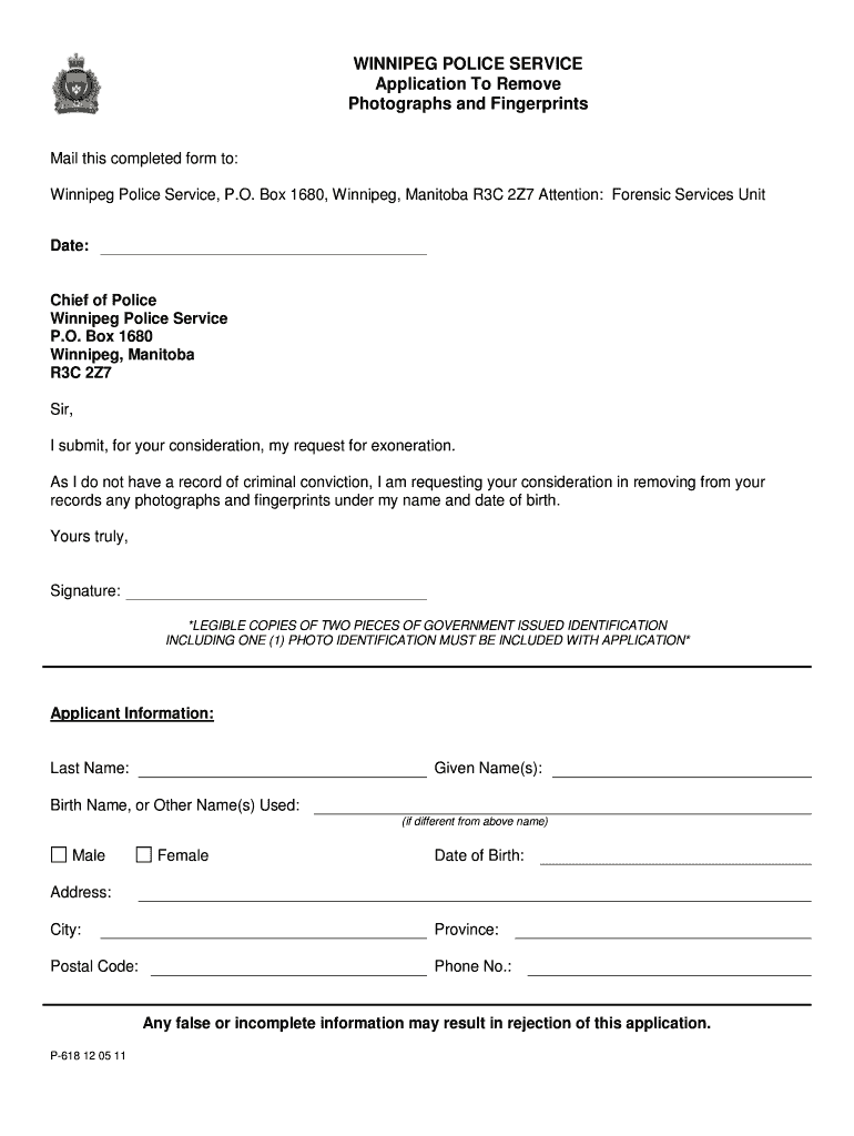 Fillable Online winnipeg WINNIPEG POLICE SERVICE Application To ...