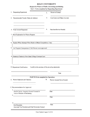Fillable Online kean BID WAIVER TEMPLATEJSS - kean.edu Fax Email Print ...