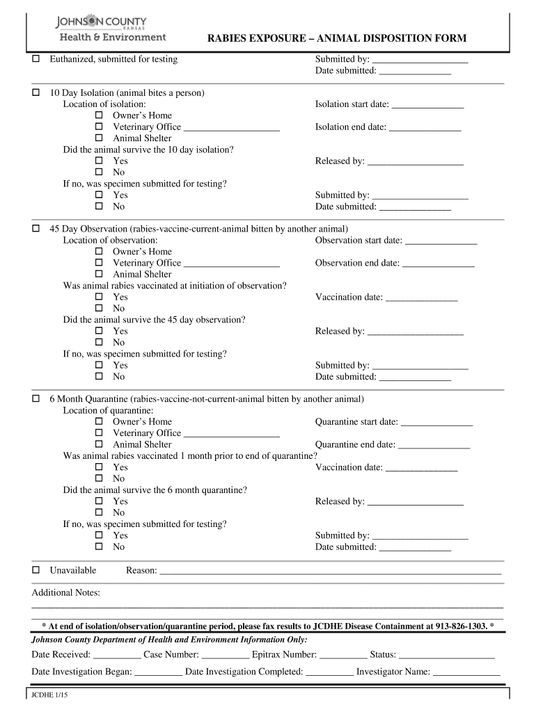 Fillable Online jocogov rabies exposure animal disposition form ...