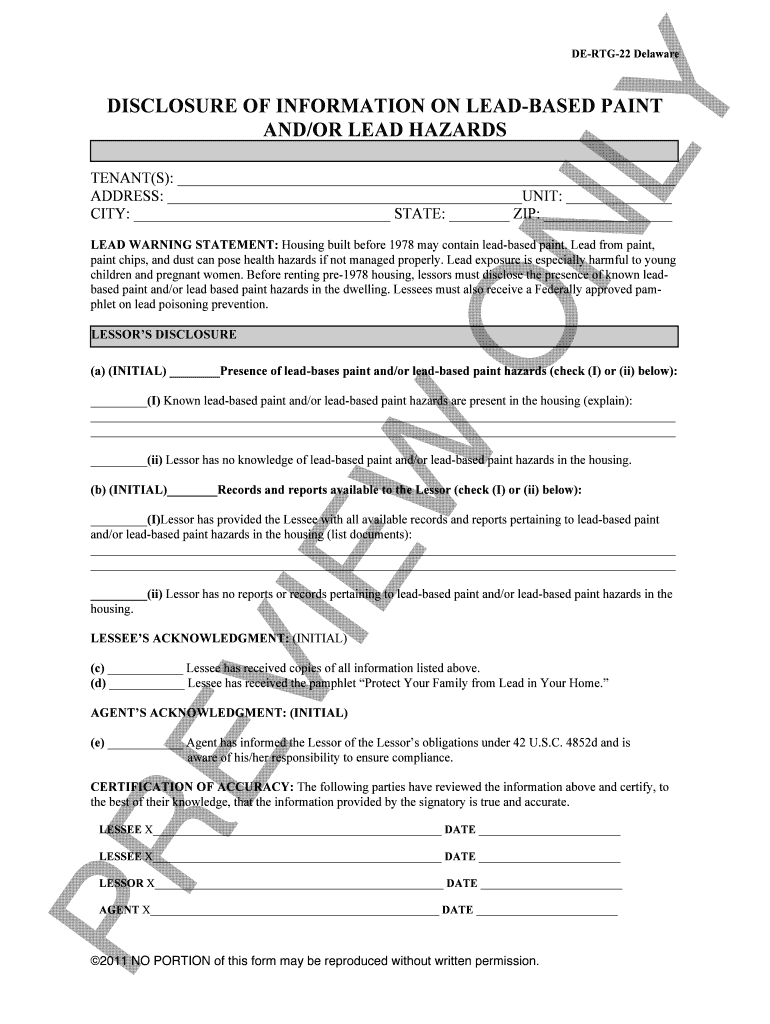 Fillable Online DISCLOSURE OF INFORMATION ON LEAD -BASED PAINT AND/OR ...