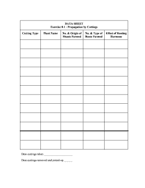 Fillable Online DATA SHEET Exercise 8-1 - Propagation by Cuttings No ...