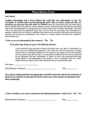 Fillable Online PHOTO RELEASE FORM - Dr. Christopher Hubbell Fax Email Print - pdfFiller