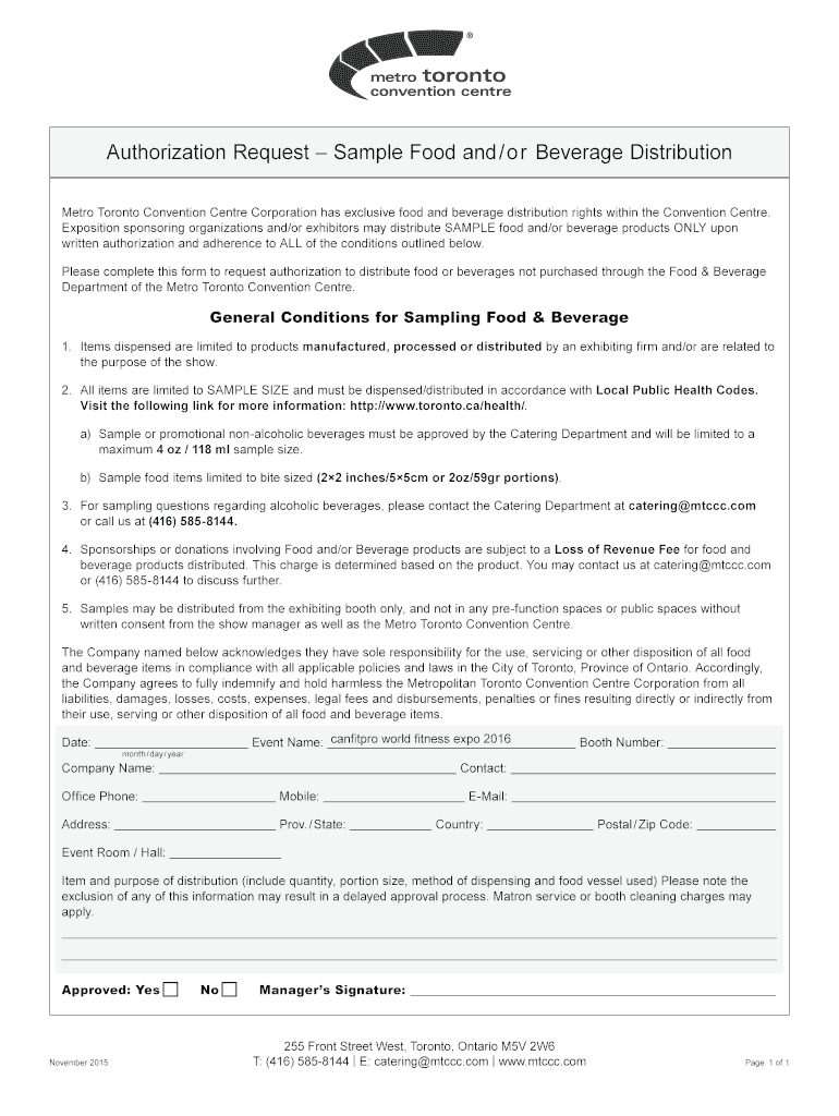 Fillable Online Sample Food and/or Beverage Distribution - canfitpro ...