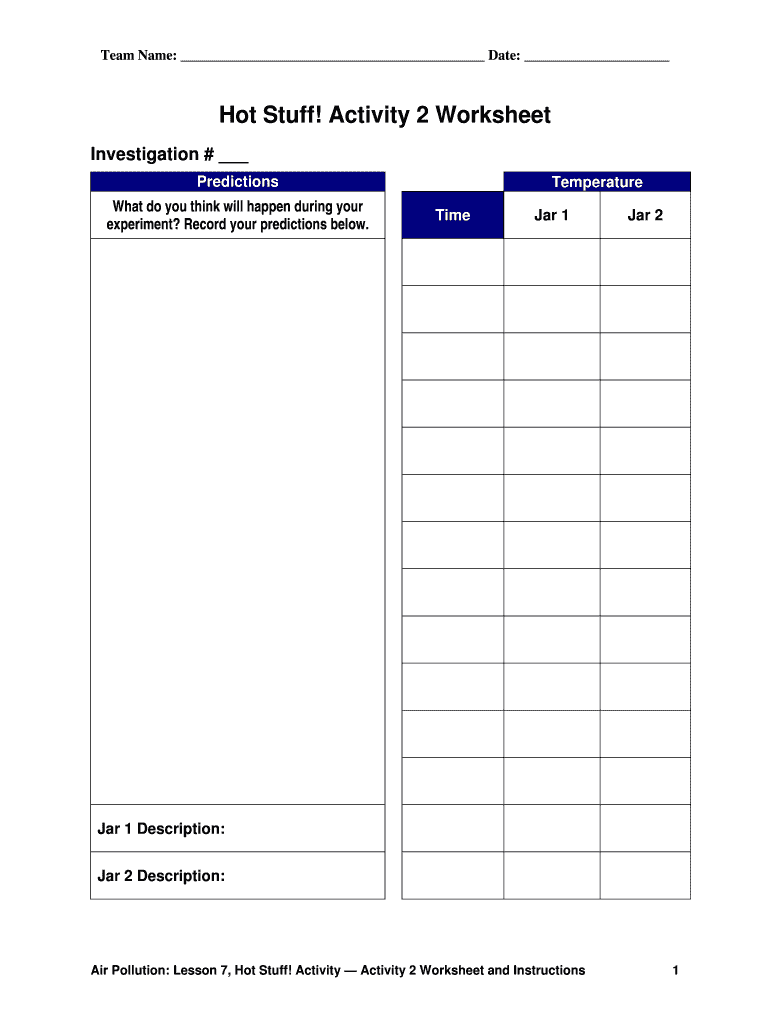 Fillable Online Hot Stuff! Activity 2 Worksheet - Teach Engineering Fax ...