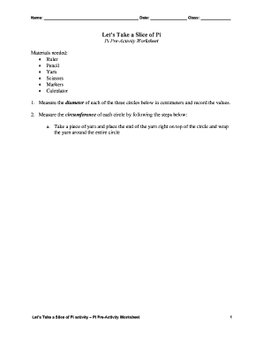 Fillable Online Let s Take a Slice of Pi Pi Pre-Activity Worksheet Fax ...