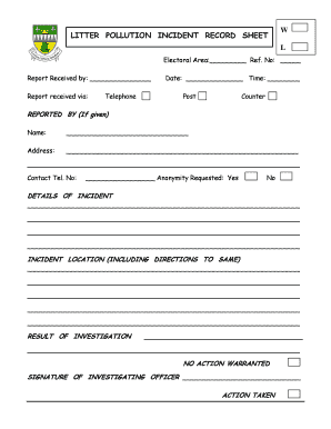 Fillable Online kerrycoco LITTER POLLUTION INCIDENT RECORD SHEET W L ...
