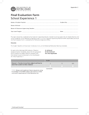 Fillable Online Final Evaluation Form School Experience 1 Fax Email ...