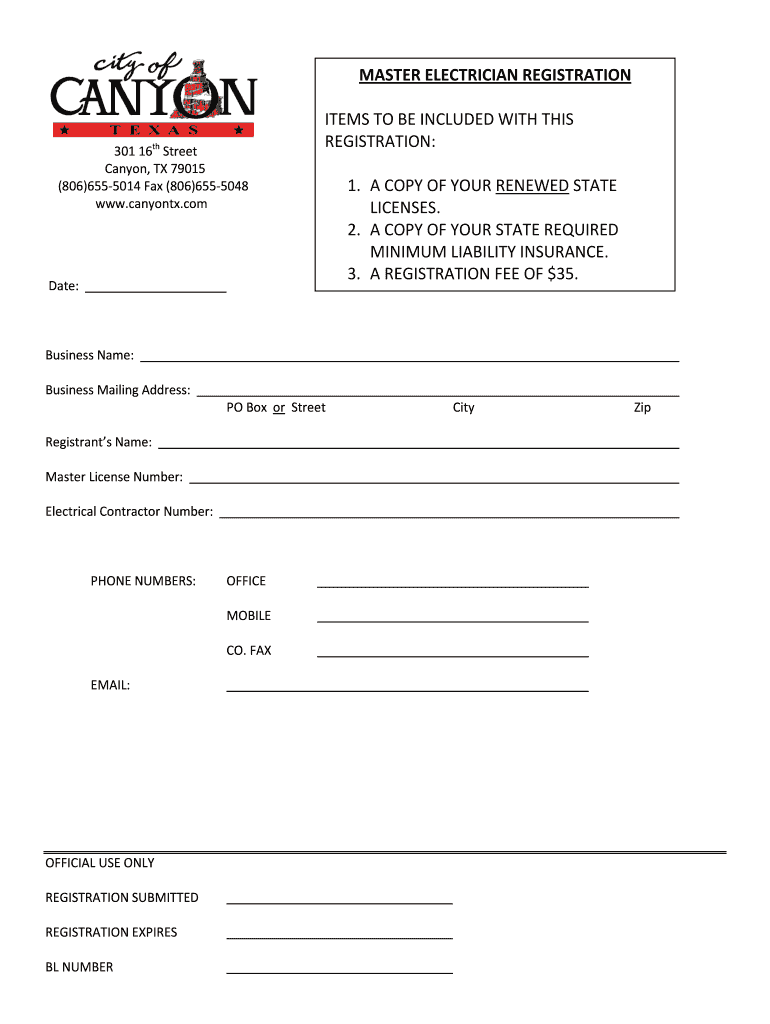 Fillable Online Master Electrician Registration Form Fax Email Print ...