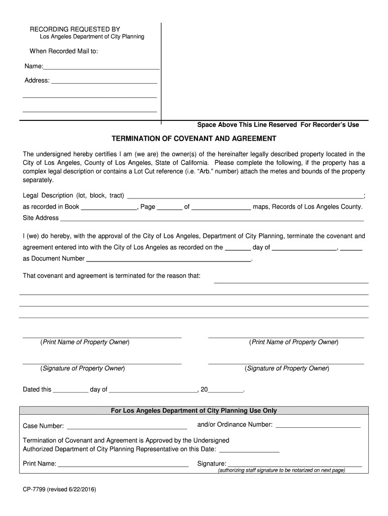 Fillable Online termination of covenant and agreement - Department of ...