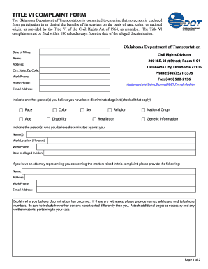 Fillable Online ok TITLE VI COMPLAINT FORM - Oklahoma Fax Email Print - pdfFiller