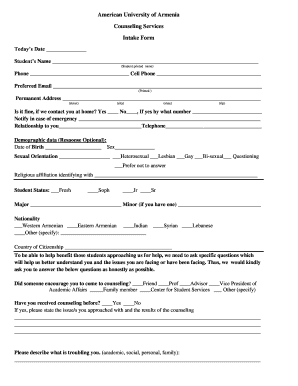 Fillable Online studentsuccess aua Intake form - Center for Student ...