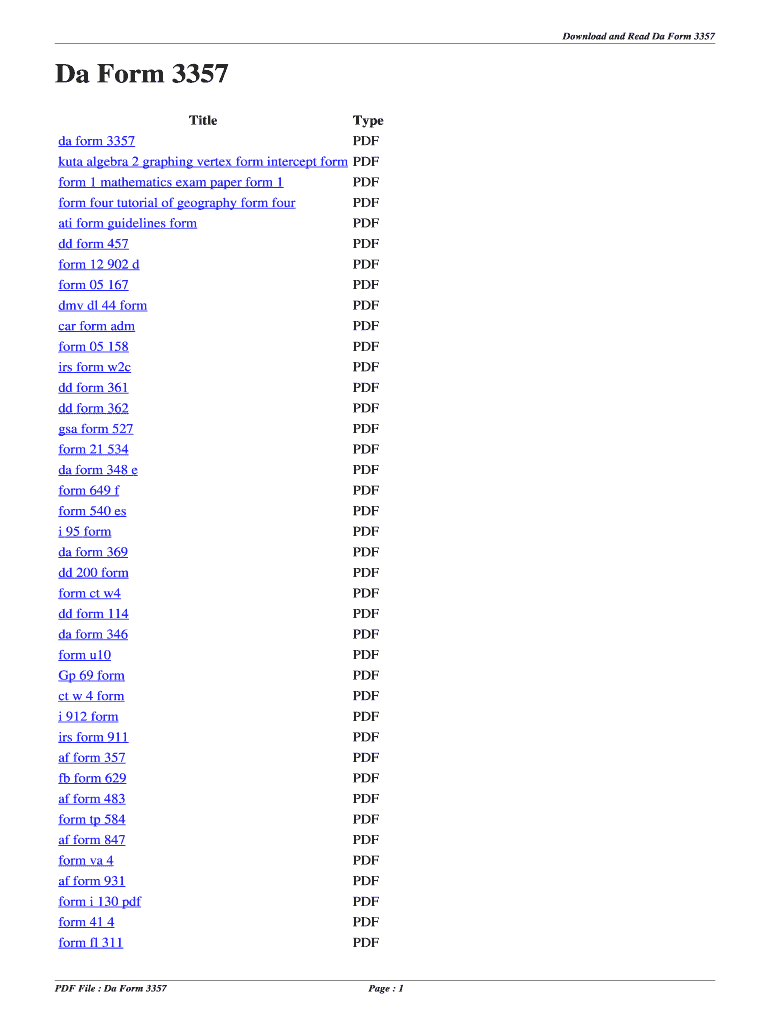 Fillable Online hilde ilovecollege Da Form 3357. da form 3357 - hilde ...