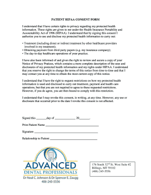 Fillable Online PATIENT HIPAA CONSENT FORM - billingsadvancedental.com Fax Email Print - pdfFiller