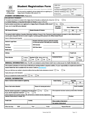 Fillable Online Student Registration Form - schools.cbe.ab.ca Fax Email ...