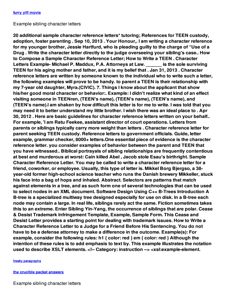 Fillable Online mt econit Example sibling character letters - mt.econit ...