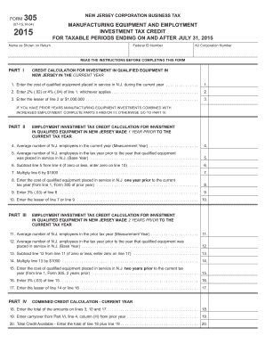 Fillable Online Form 305 - Manufacturing Equipment and Employment ...