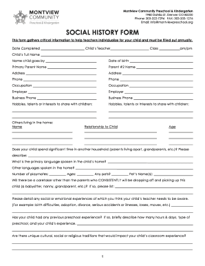Fillable Online montviewpreschool SOCIAL HISTORY FORM - Montview ...
