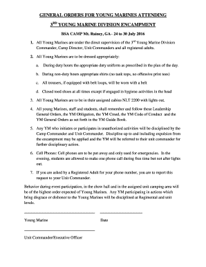 Fillable Online GENERAL ORDERS FOR YOUNG MARINES ATTENDING YOUNG MARINE ...