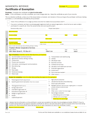 Fillable Online fmcs ST3, Certificate of Exemption - fmcs.coop Fax ...