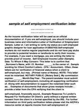 Fillable Online SAMPLE CPA SELF EMPLOYMENT VERIFICATION LETTER - hol.es ...