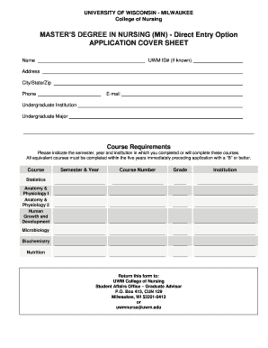 Fillable Online Cover Sheet - University of Wisconsin Milwaukee Fax ...