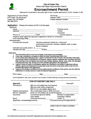 Fillable Online fostercity Temporary Placement of Debris Box/Container ...