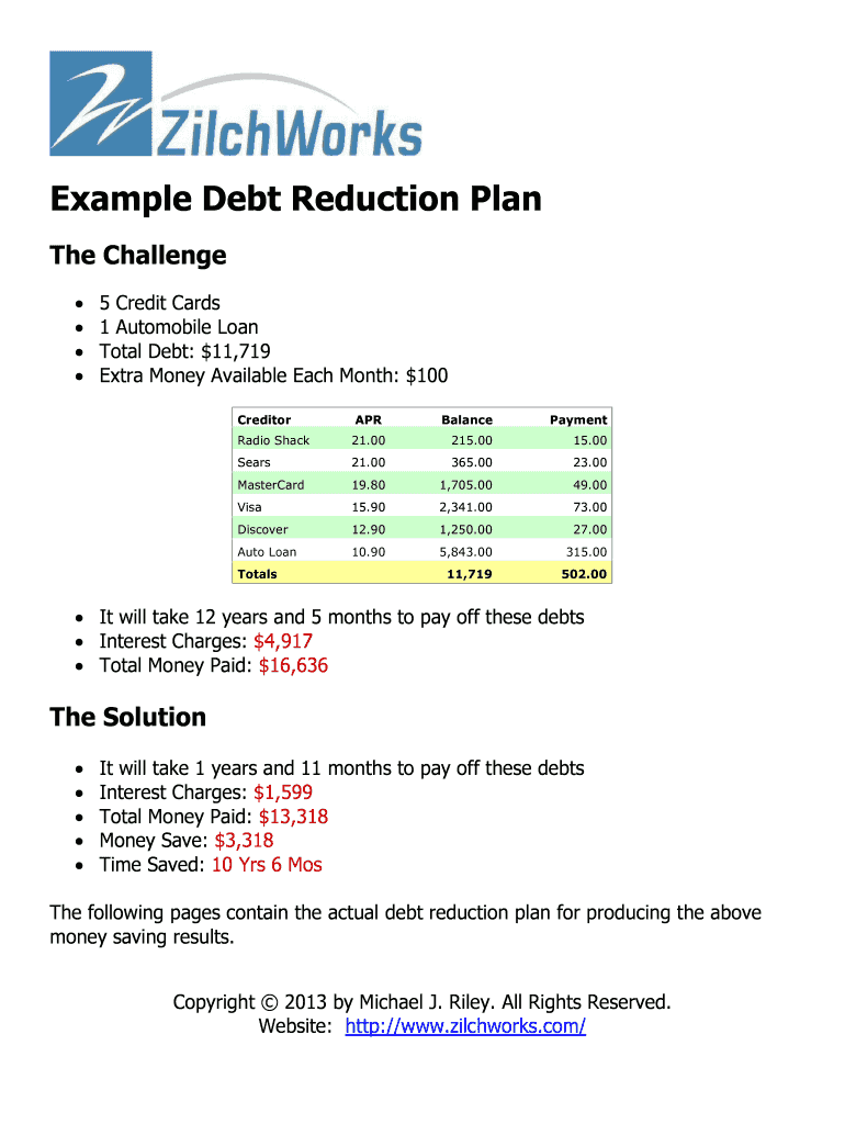 Fillable Online Example Debt Reduction Plan Fax Email Print - pdfFiller