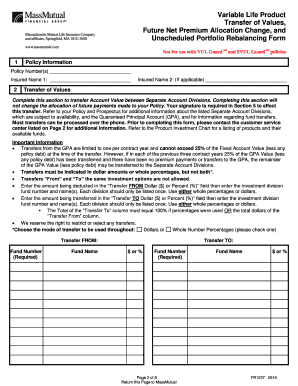 Fillable Online Transfer of Values, Future Net Premium Allocation ...