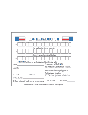 Fillable Online LEGACY DATA PLATE ORDER FORM - Air Force Museum ...