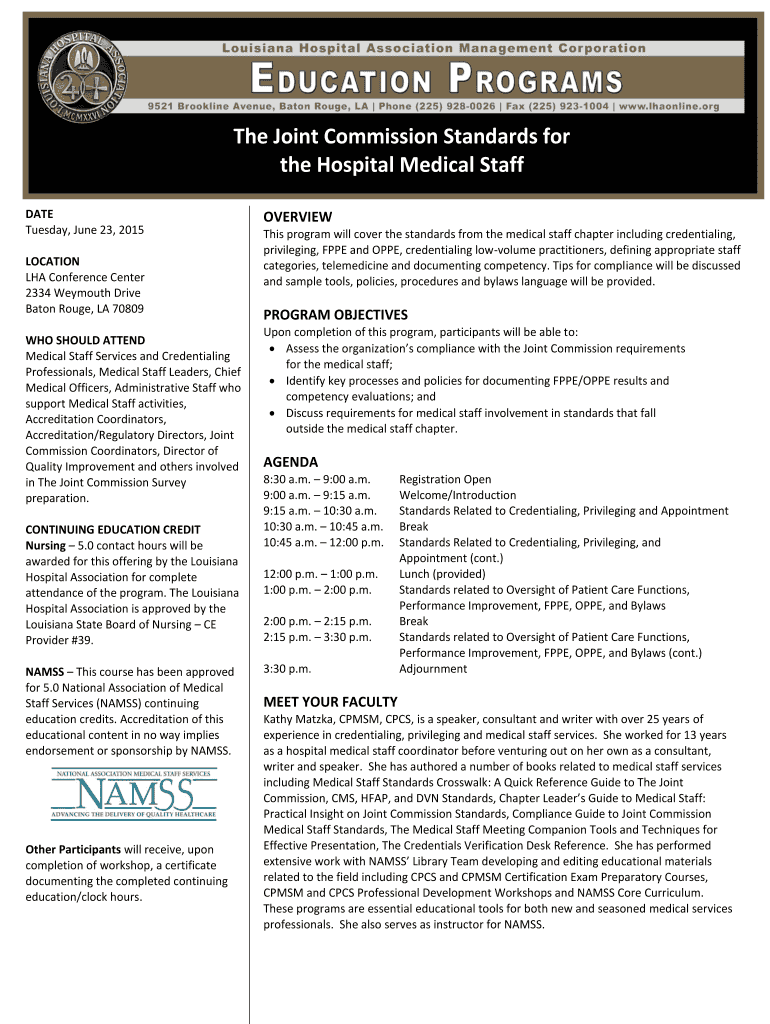 Fillable Online The Joint Commission Standards for the Hospital Medical ...