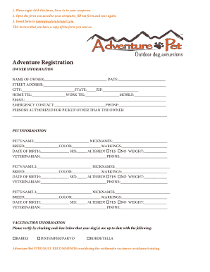Fillable Online Adventure Registration - Adventure Pet Fax Email Print ...