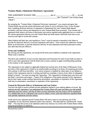 Fillable Online Venture Bank e-Statement Disclosure Agreement Fax Email ...