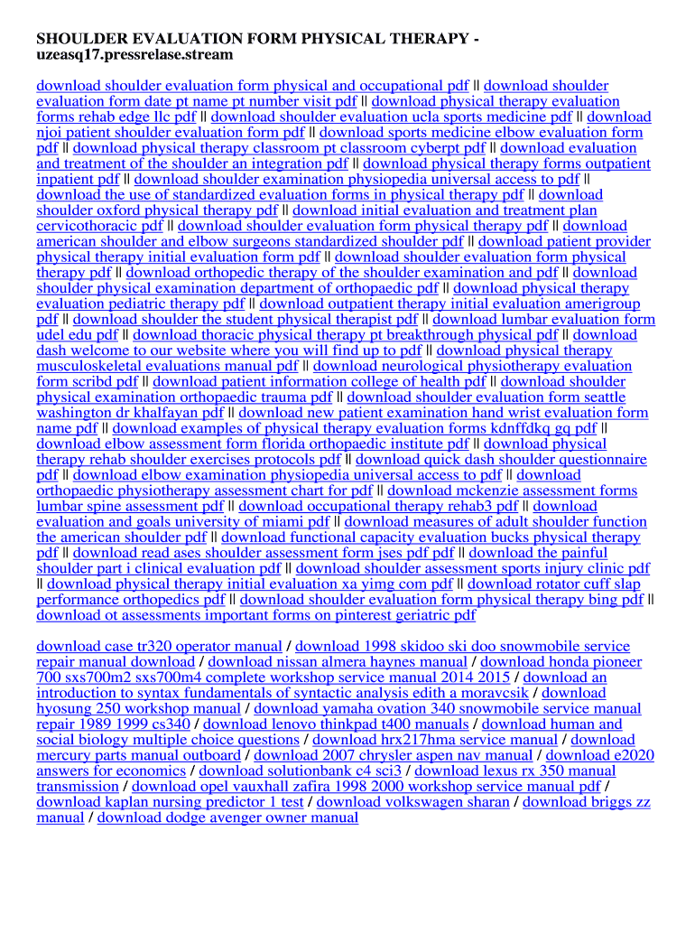 Fillable Online uzeasq17 pressrelase SHOULDER EVALUATION FORM PHYSICAL ...