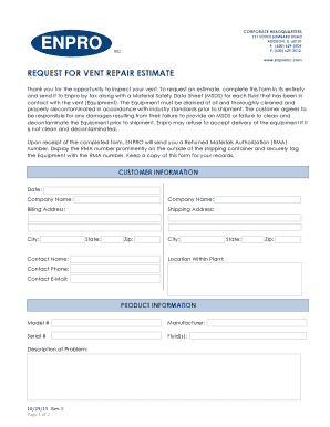 Fillable Online REQUEST FOR VENT REPAIR ESTIMATE-SC Rev.5 Fax Email Print - pdfFiller