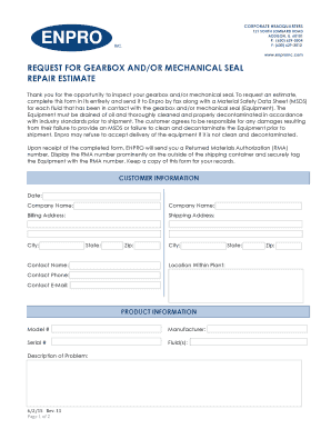 Fillable Online request for gearbox and/or mechanical seal repair ...
