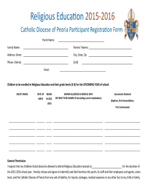 Fillable Online Catholic Diocese of Peoria Participant Registration ...