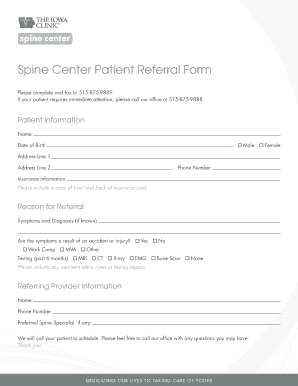 Fillable Online Spine Center Patient Referral Form - iowabackpain.com ...
